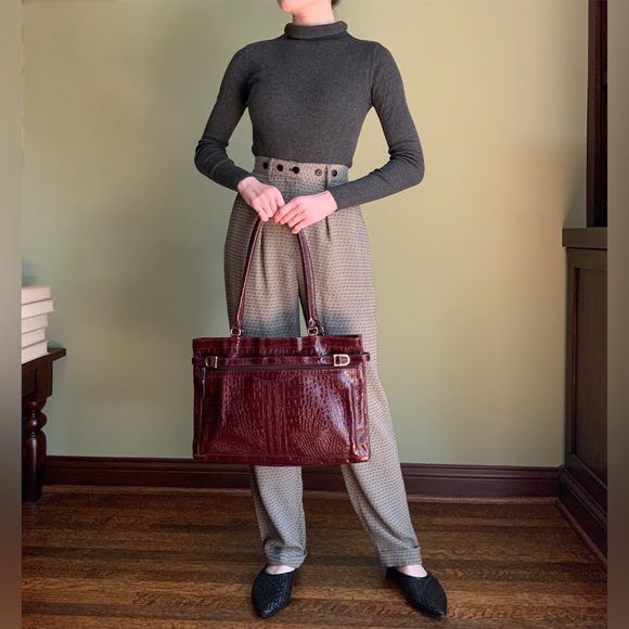 Vintage | Bags | Burgundy Croc Satchel Vintage Leather Work Bag Office ...